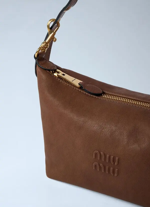 Miu Miu Leather Logo Motif Shoulder Bag - Brown