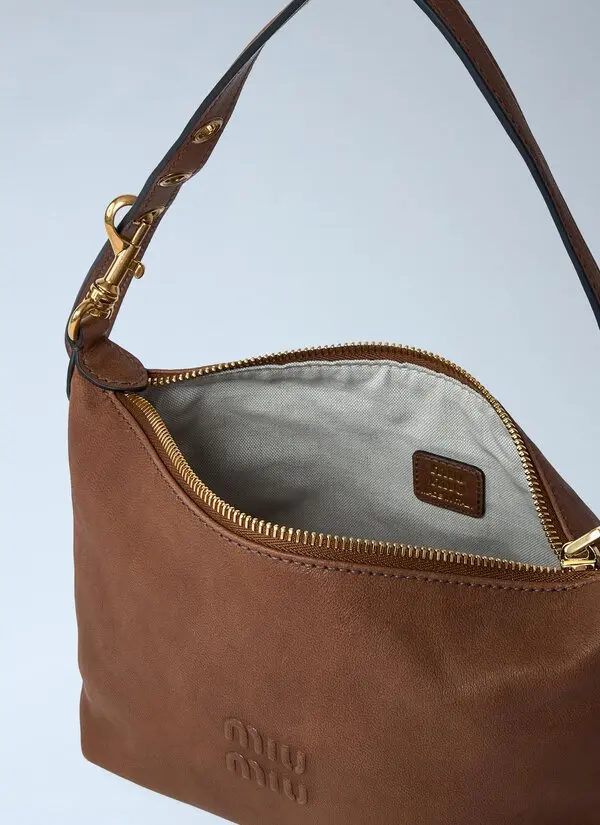 Miu Miu Leather Logo Motif Shoulder Bag - Brown