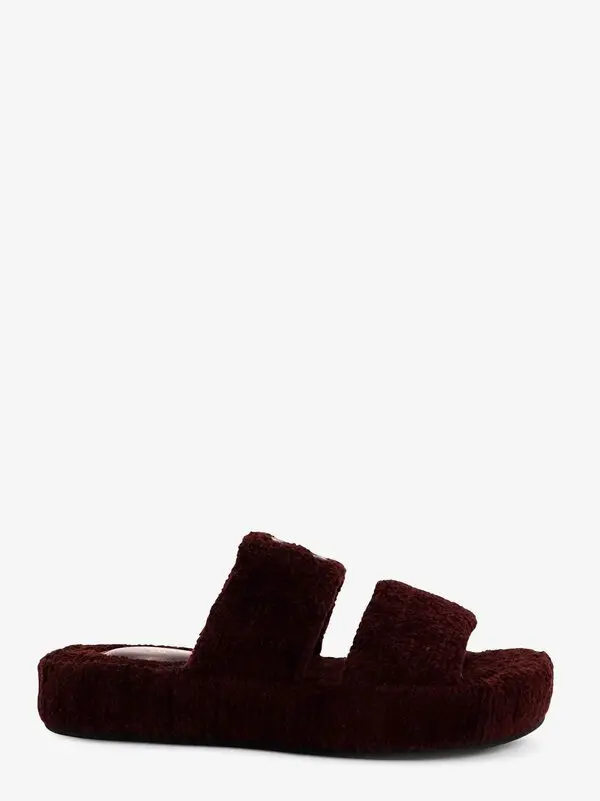 Celine Triomphe Shearling Slides - Red
