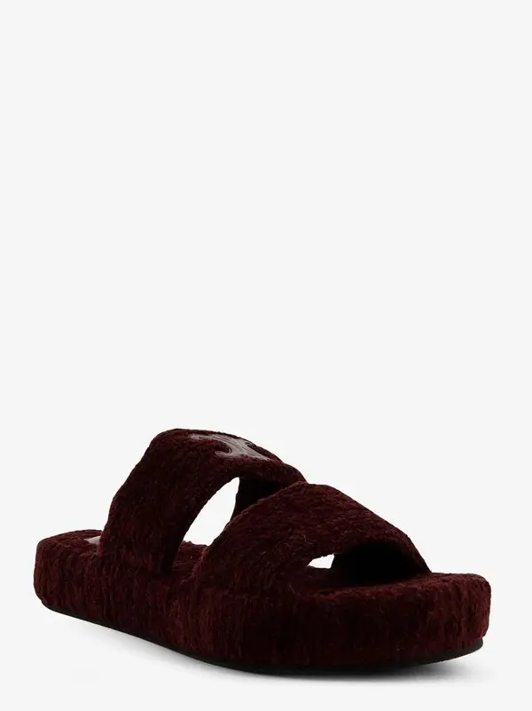 Celine Triomphe Shearling Slides - Red