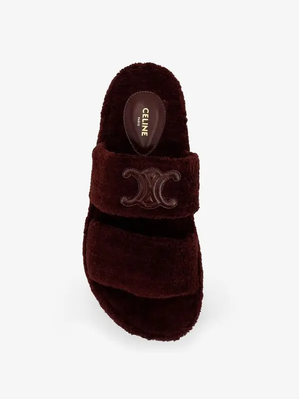 Celine Triomphe Shearling Slides - Red