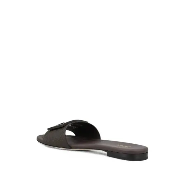 Fendi Leather Baguette Buckle Slides - Brown