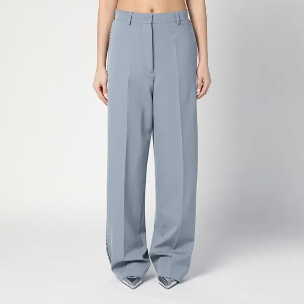 Stella McCartney Wide-leg Light Grey Falabella Pants With Chain - Gray