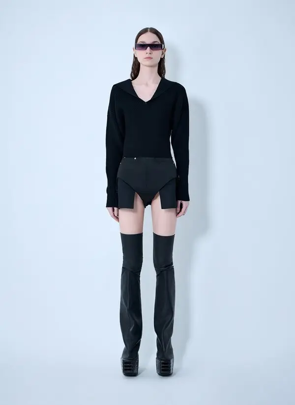 Rick Owens Dracu Cropped V Knit Sweater - Black