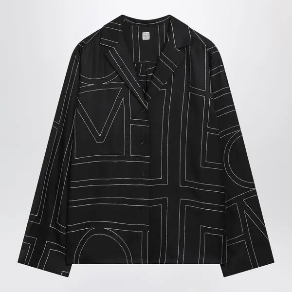 TOTEME Monogram Silk Pajama Shirt - Black