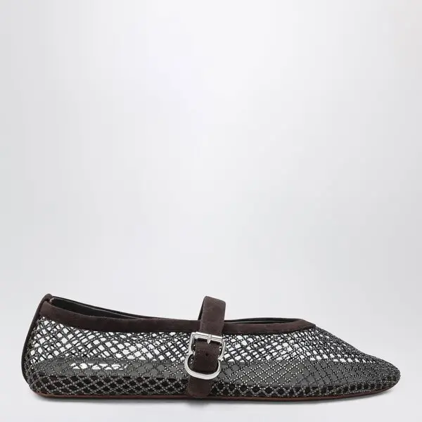 Alaïa Flat Rhinestone Mesh Ballerinas In Suede, Smoky - Brown