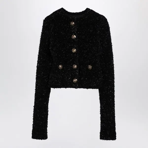Balenciaga Cotton Blend Tweed Cropped Cardigan - Black