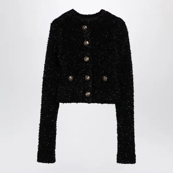 Balenciaga Cotton Blend Tweed Cropped Cardigan - Black