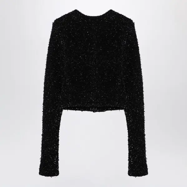 Balenciaga Cotton Blend Tweed Cropped Cardigan - Black