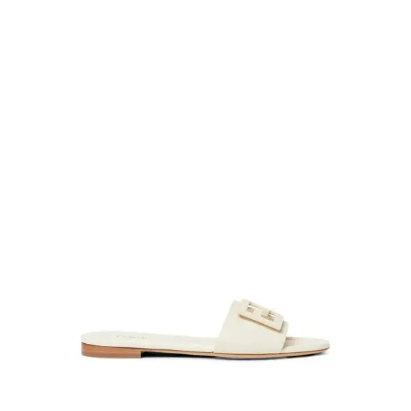 Fendi Leather Baguette Slides - Cream