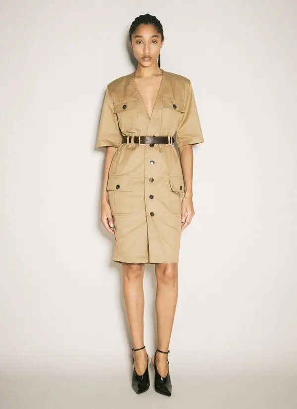 Saint Laurent Cotton Gabardine Utility Shirt Dress - Cream