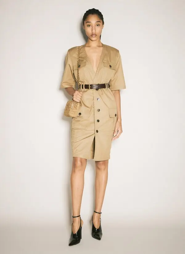 Saint Laurent Cotton Gabardine Utility Shirt Dress - Cream