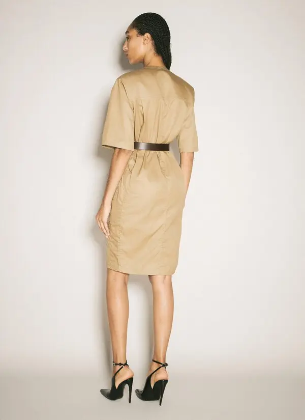 Saint Laurent Cotton Gabardine Utility Shirt Dress - Cream
