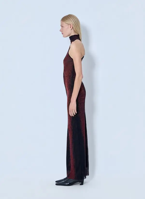 JEAN PAUL GAULTIER Mesh High Neck Python Printed Long Dress
