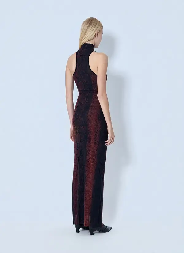 JEAN PAUL GAULTIER Mesh High Neck Python Printed Long Dress