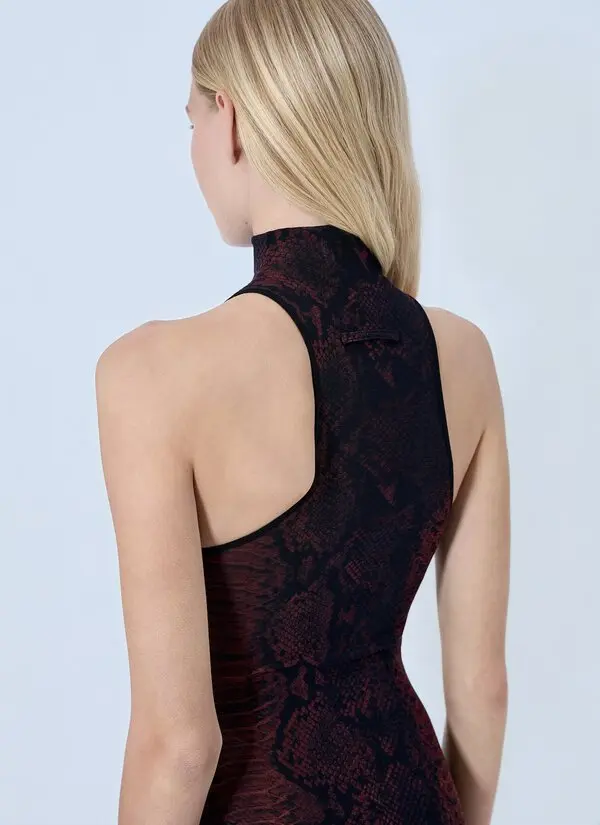 JEAN PAUL GAULTIER Mesh High Neck Python Printed Long Dress