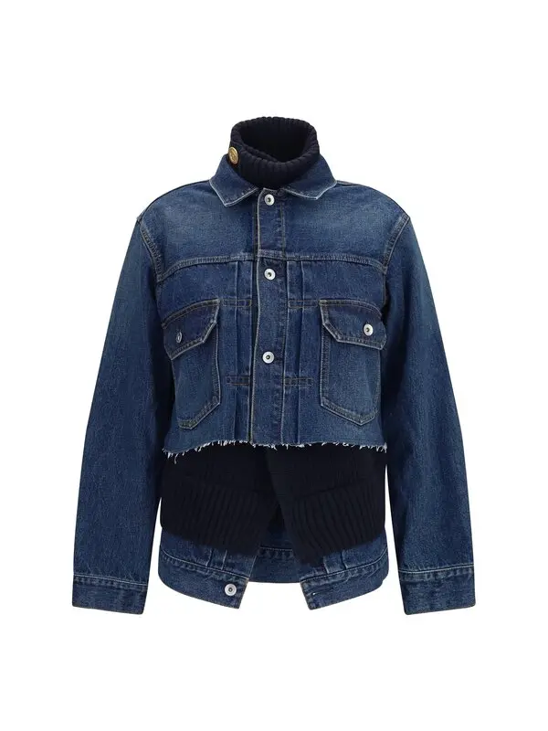 Sacai Denim Jacket With Wool Knit Layer - Blue