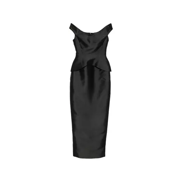 Solace London Satin Off-shoulder Evening Dress - Black