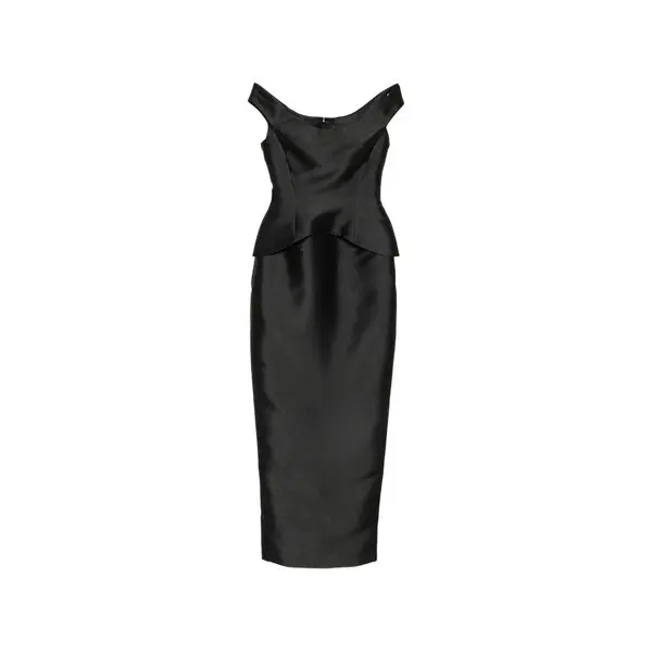 Solace London Satin Off-shoulder Evening Dress - Black
