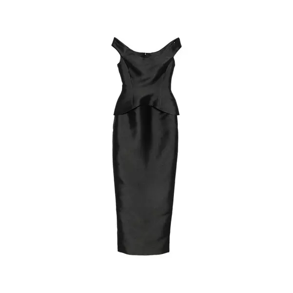 Solace London Satin Off-shoulder Evening Dress - Black