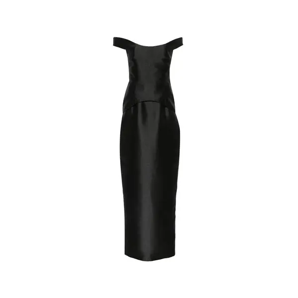 Solace London Satin Off-shoulder Evening Dress - Black