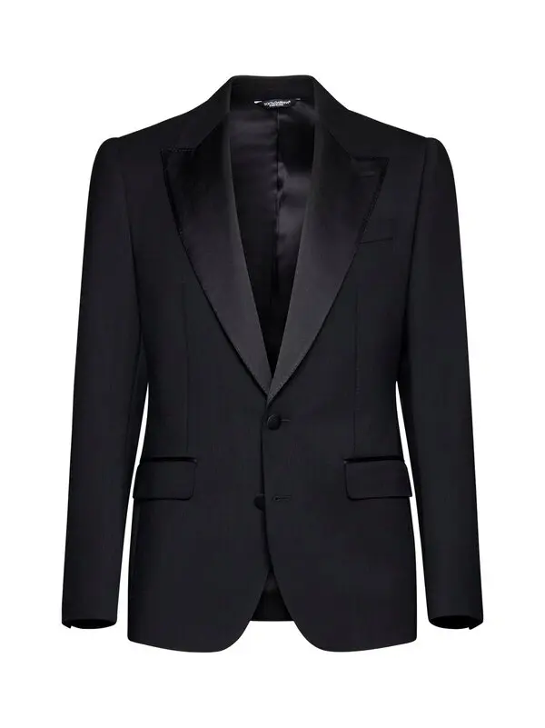 Dolce & Gabbana Black Stretch Wool Sicilia Tuxedo Blazer