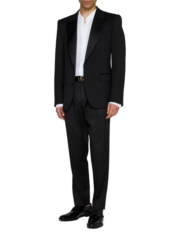 Dolce & Gabbana Black Stretch Wool Sicilia Tuxedo Blazer