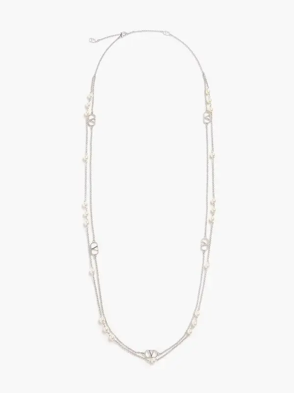 Valentino Garavani Metal And Pearls Vlogo Signature Necklace - Multicolor
