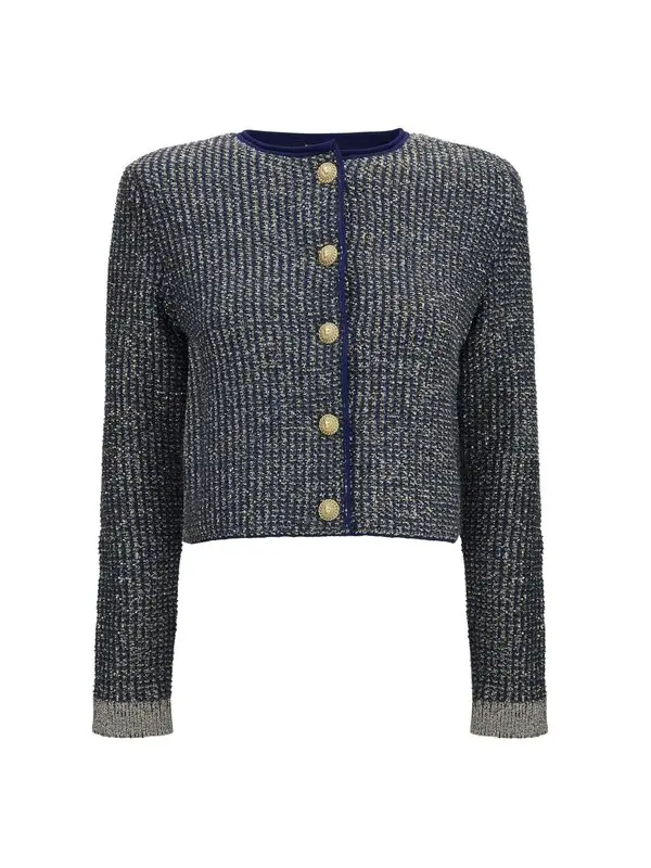 Balmain Quilted Sequin Cardigan With Decorative Buttons