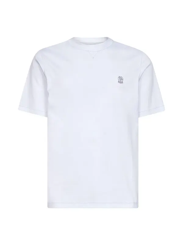 Brunello Cucinelli White Solomeo Crest Crewneck T-shirt - Multicolor