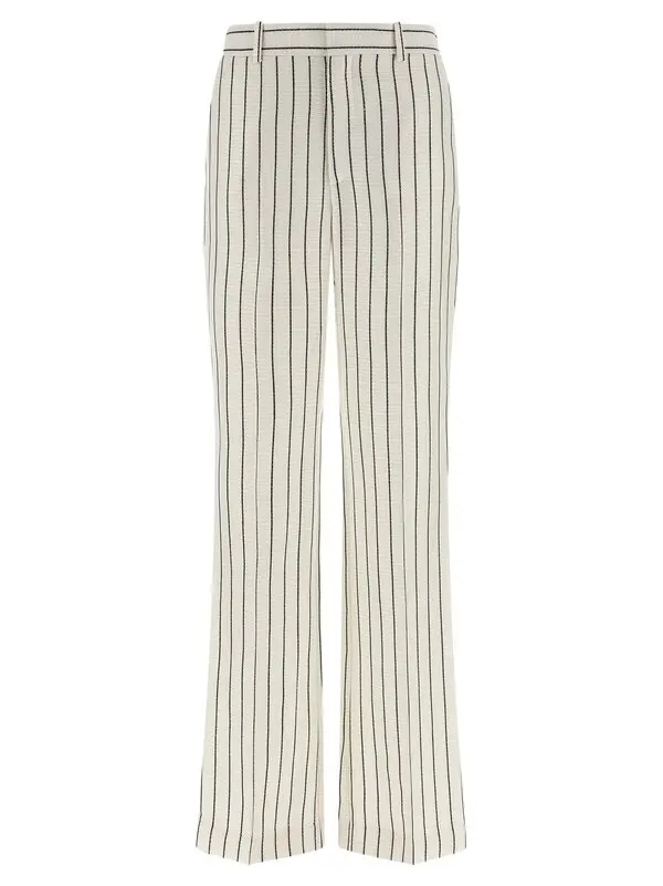 Balmain Striped Viscose Linen Trousers - White