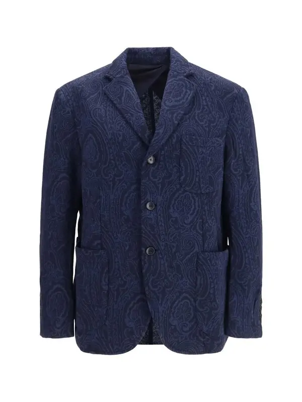 Etro Single-breasted Arnica Jacquard Wool-blend Jacket - Blue