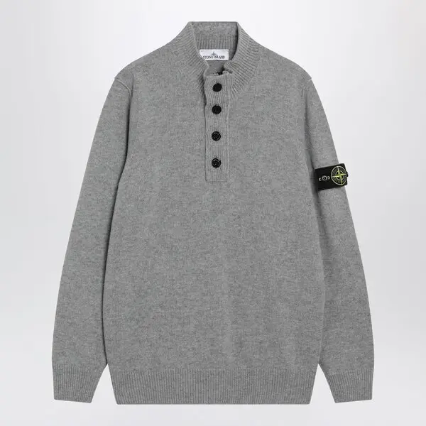 Stone Island Grey Melange Wool Blend Sweater - Gray