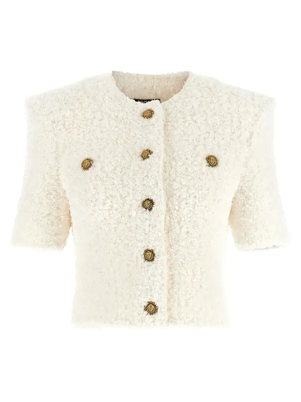 Balmain Cardigan Tweed Plumetis - White