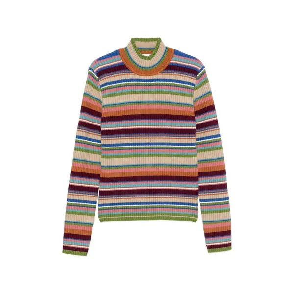 Dries Van Noten Striped High Neck Jumper - Cream
