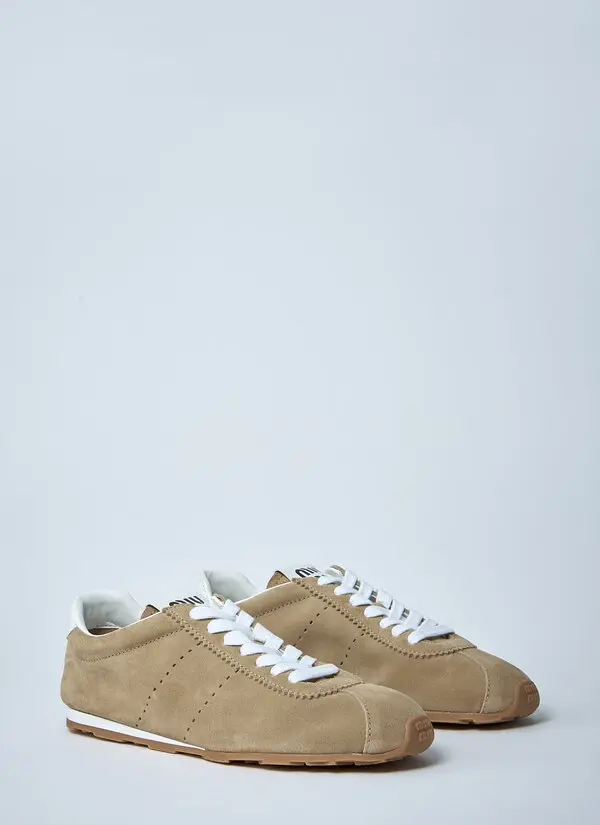 Miu Miu Suede Plume Sneakers - Cream