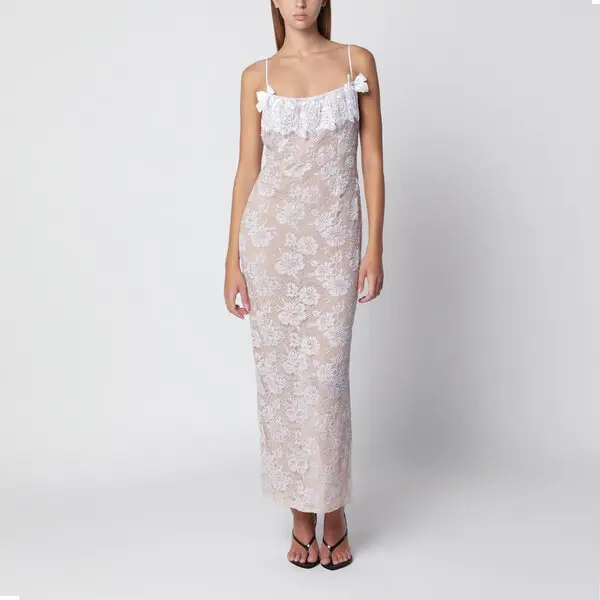 Alessandra Rich Lavender Lace Slip Dress - White