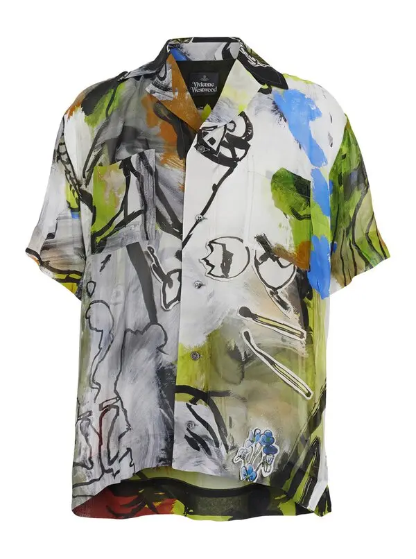 VIVIENNE WESTWOOD Shirt With Open Collar And All-over Graphic Print In Viscose - Multicolor