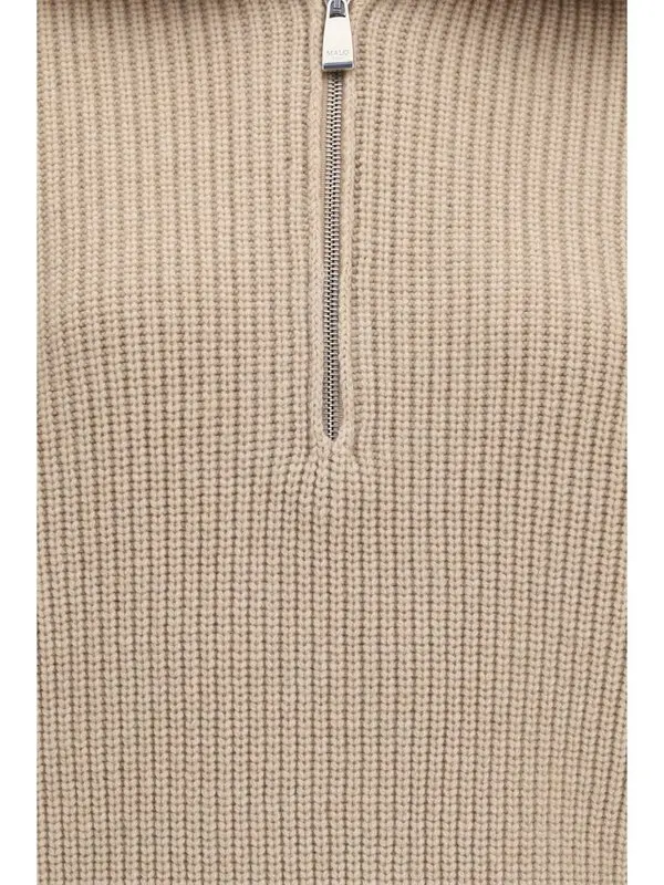 Malo High-neck Zip Sweater - Cream