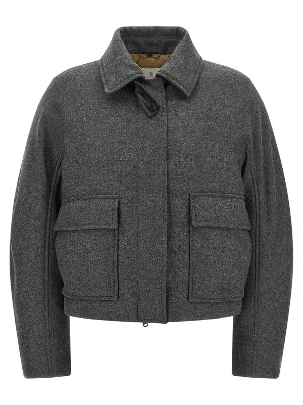 Brunello Cucinelli Shearling Collar Cropped Jacket - Gray