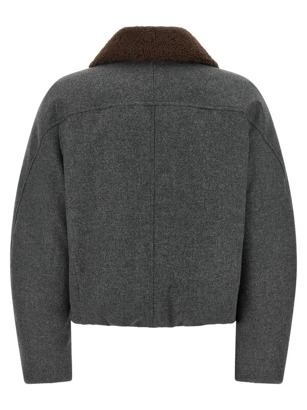 Brunello Cucinelli Shearling Collar Cropped Jacket - Gray