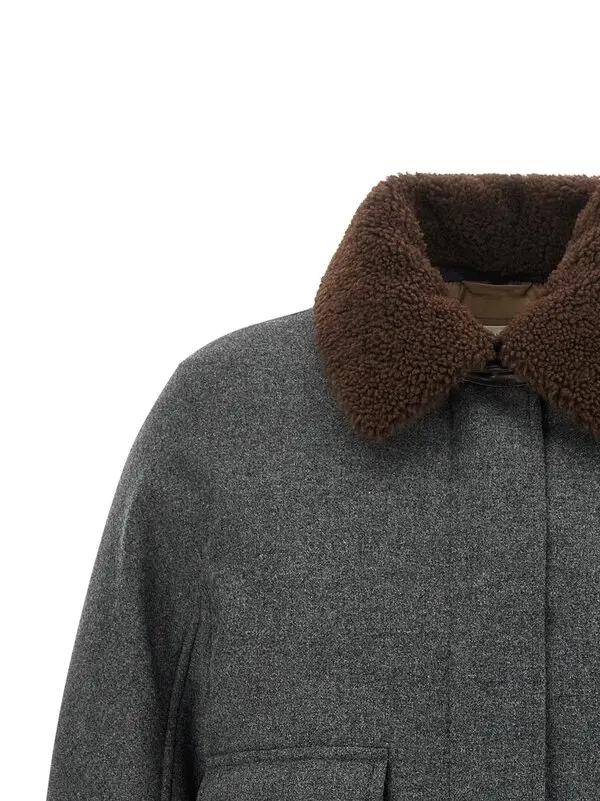 Brunello Cucinelli Shearling Collar Cropped Jacket - Gray