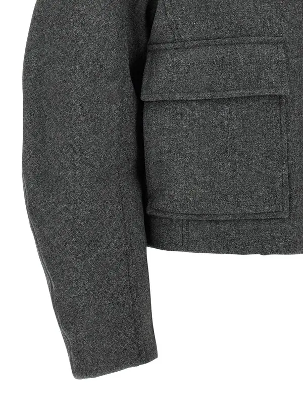 Brunello Cucinelli Shearling Collar Cropped Jacket - Gray