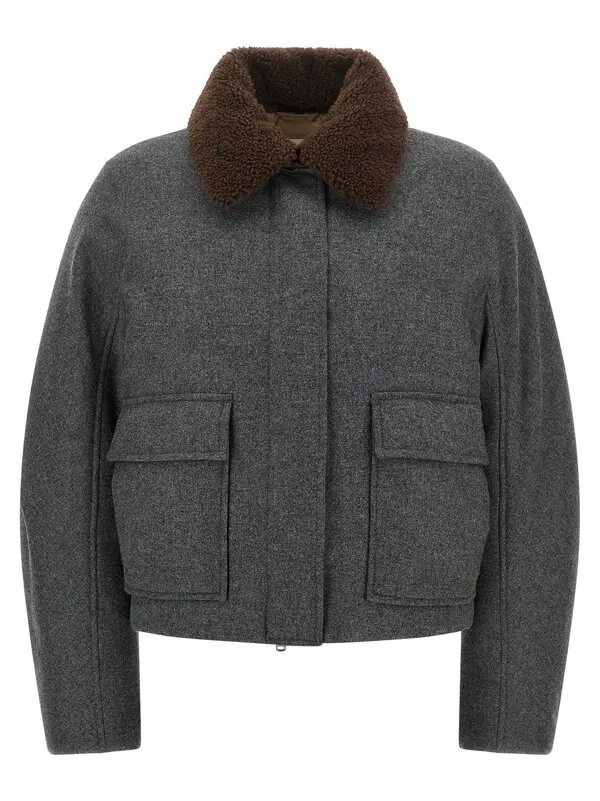 Brunello Cucinelli Shearling Collar Cropped Jacket - Gray