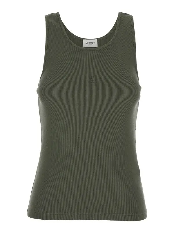 Saint Laurent Debardeur Broderie Jersey Green Cotton Top For - Multicolor