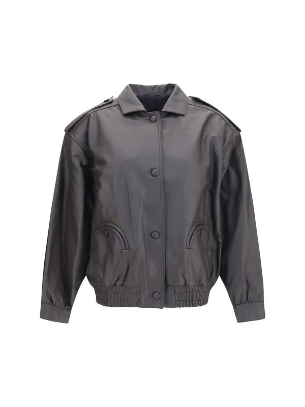 BLAZÉ MILANO Charlie Ares Leather Bomber Jacket - Black