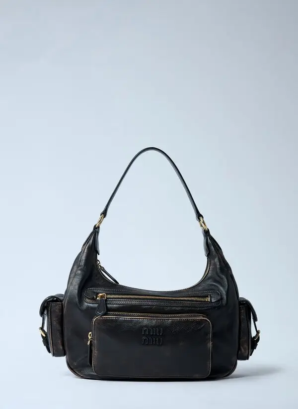 Miu Miu Pocket Leather Shoulder Bag - Brown