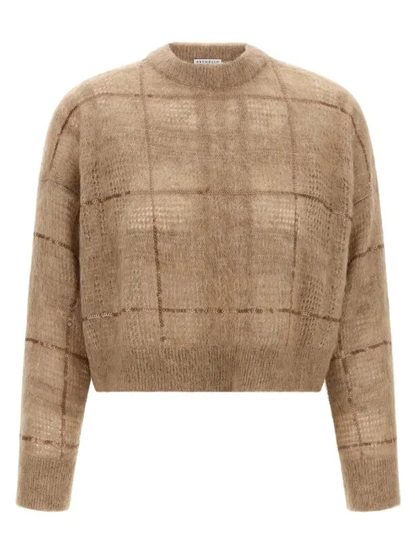 Brunello Cucinelli Sequin Check Sweater - Cream