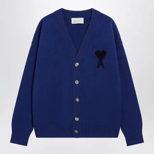 AMI Paris De Coeur Wool Cardigan - Blue