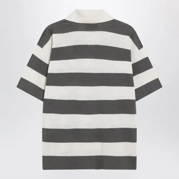 AMI Paris De Coeur Striped Cotton Knit Polo Shirt - White